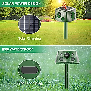 Meilen Solar Animal Repeller - 360° Protection,Motion Sensor Activated,7 Modes,Waterproof,Flashing Light - Repels Rats, Squirrels, Deer, Raccoons, Skunks, Rabbits, Moles, Cats