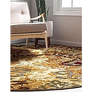 Unique Loom Barista Collection Area Rug - Congencis (6' 1" Round, Beige/Blue)