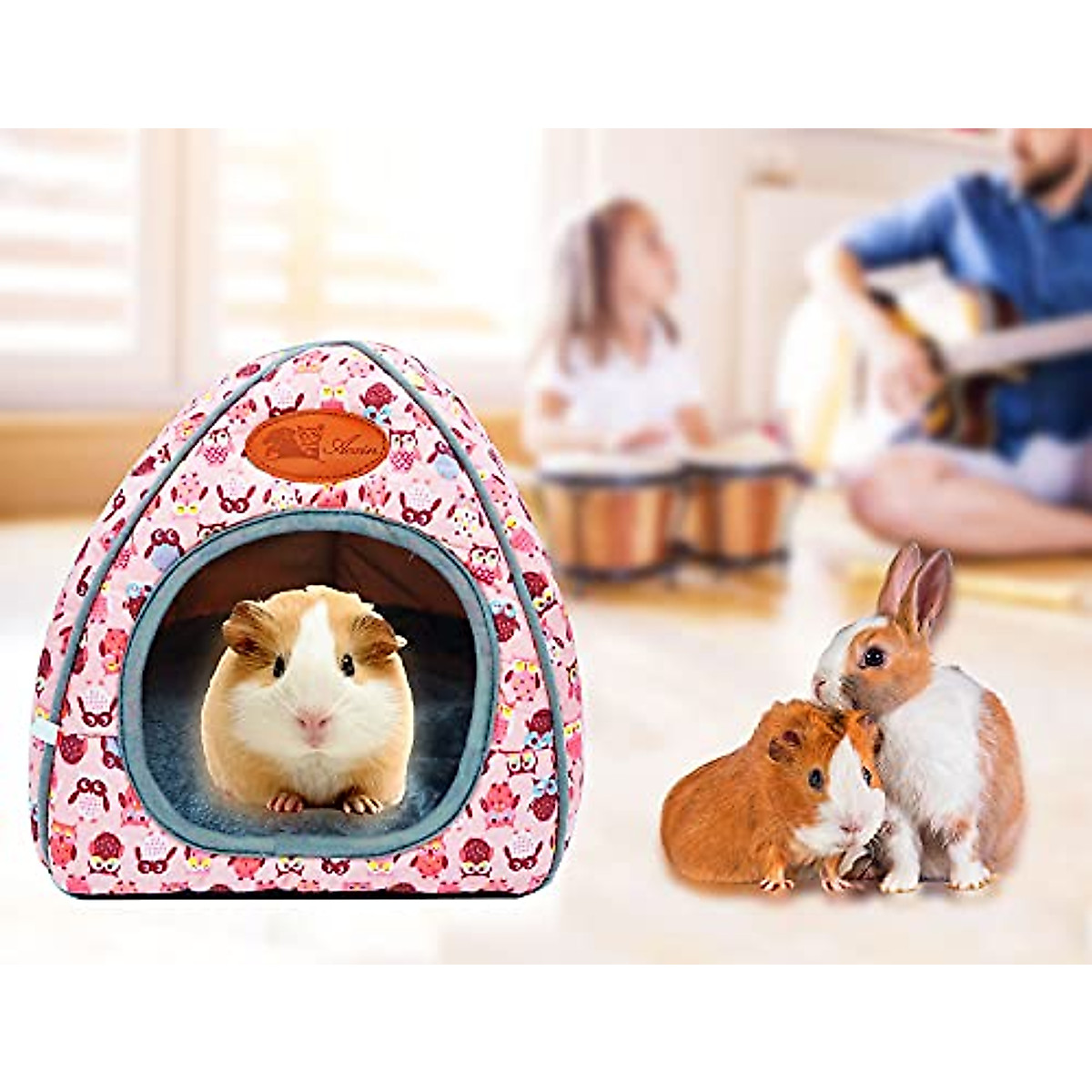 AFYHH Rabbit Guina-Pig House-Bed Hideout - Hamster Toys Large Cave for Dwar Bunny Hedgehog Bearded Dragon Winter Nest Cage Guinea Pig Accessories (Pink)