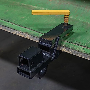 Titan Attachments Clamp-On Tractor Bucket Hitch Receiver Adapter with Chain Hook Lifting Carrying Ring, 2" Receiver Fit, 1100 LB Towing Capacity, Compatible with 2" Front Bucket Lips