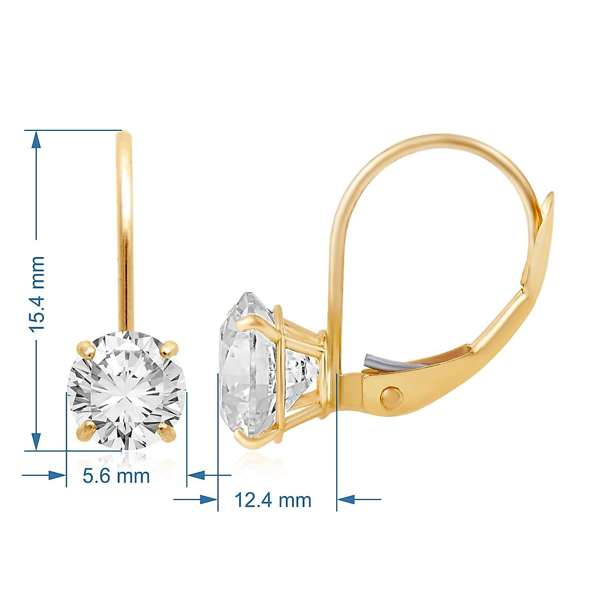 Jewelili 10k Yellow Gold 6mm White Round Cubic Zirconia Leverback Earrings