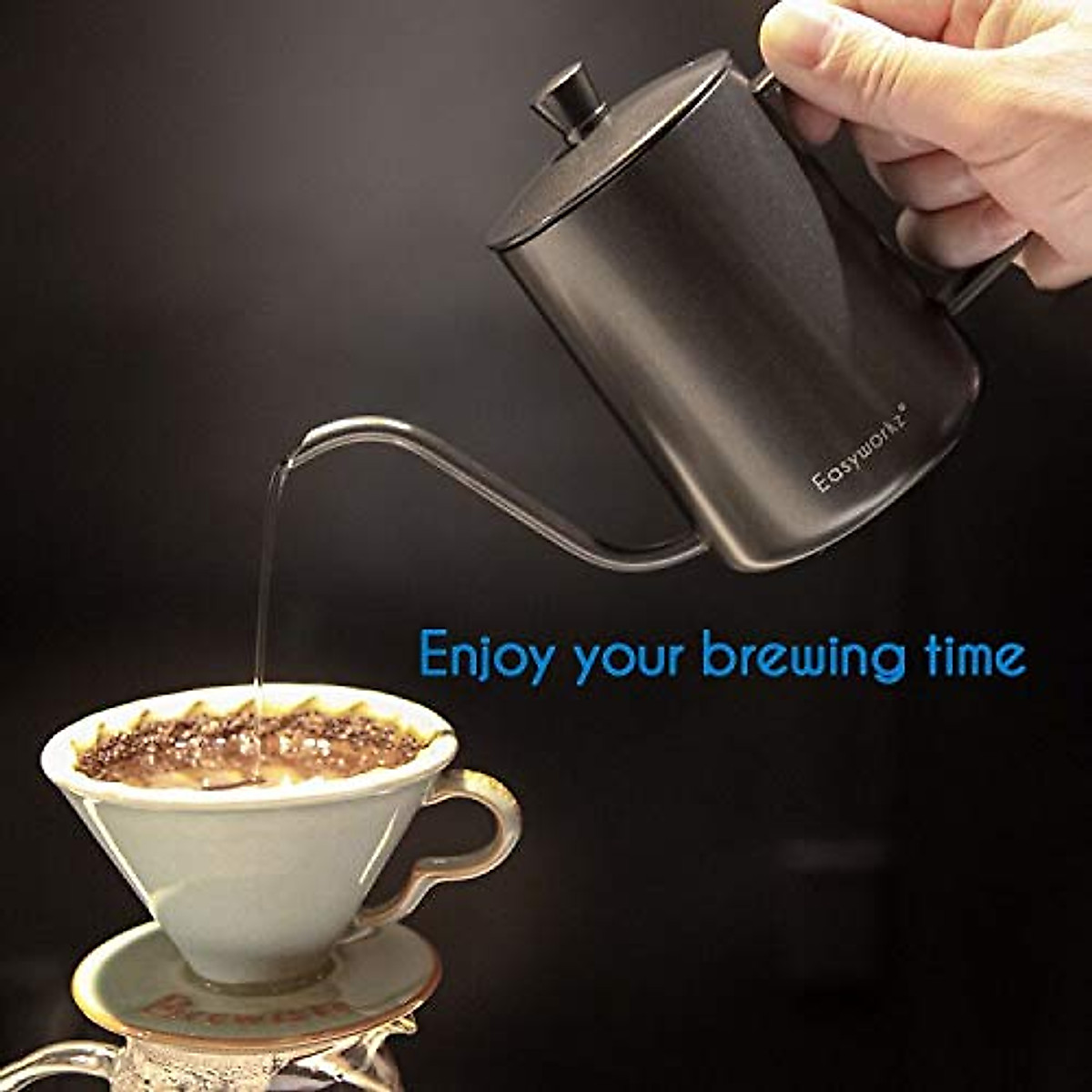 Easyworkz Gage Gooseneck Pour Over Coffee Kettle 20 oz with Thermometer Stainless Steel Hand Drip Coffee Pot With Long Narrow Spout