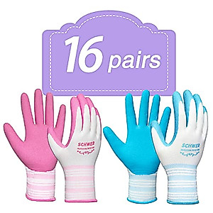 Schwer 16 Pairs Gardening Gloves for Women Breathable Work Gloves Garden Gloves with Powerful Grip, Universal Size M fits Most, Suitable for Multi-purposes