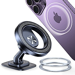 OQTIQ for MagSafe Car Mount Magnetic Phone Holder for Car Dash Mount Phone Holder Fit Curved Surface Flexible Rotation Compatible with iPhone 14 13 12 Pro Max Plus Mini, MagSafe Case, All Cellphones