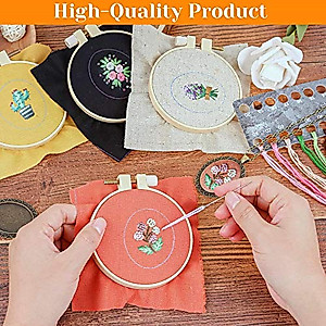 4 Packs Embroidery Kit for Beginners, Shynek 26 Pcs Mini Cross Stitch Kits Includes Stamped Embroidery Clothes with Flowers Pattern Embroidery Necklace Pendant Embroidery Hoops and Necklace Chains