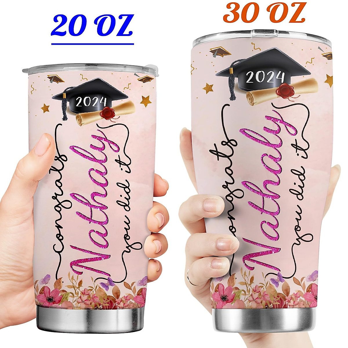 Personalized Graduation Tumbler for Her 2024, Unique Graduation Gifts for Women, Daughter, Sister, Girls, Friends, College, High School Graduation Class of 2024 Tumbler 20oz - 30oz