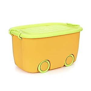 DOITOOL Storage Bins Stackable Box Stackable Organization Box with Wheel Clothes Sundries Book Container Bin for Home Bedroom Nursery Room Orange Storage Containers