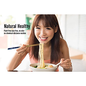 Metal Chopsticks Titanium Plated Stainless Steel Chopsticks Reusable Dishwasher safe Japanese Korean Chopstick lightweight Anti-slip Chop sticks 2 Pairs Blue Gold and 2 Pairs Black Gold Bundle Set