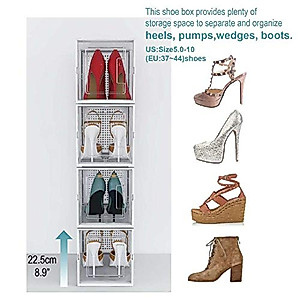 Shoe Storage Shoe Box Container, Stack-able Shoe Box Fold-able Side Open Shoe Box Storage Collapsible & Interlocking Cube Storage Bins for Men Women Shoes Sneakers Clear Transparent Set of 6 packs