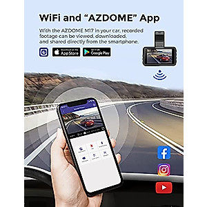 AZDOME M17 WiFi Dash Cam with APP 1080P FHD DVR Car Driving Recorder 3 Inch IPS Screen Dashboard Camera 150° Wide Angle, G-Sensor, Parking Monitor, Loop Recording, Super Night Vision