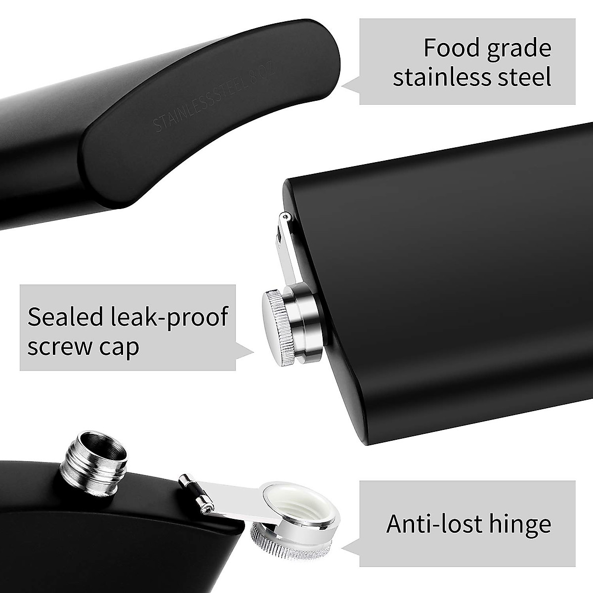 Elcoho 6 Sets 8 Ounce Stainless Steel Hip Flask Fluid-tight Flask Set with 6 Pieces Stainless Steel Shot Cups and Funnel