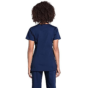 Cherokee Women's Maternity Scrub Top with 3 Pockets Mock Wrap WW685, M, Navy
