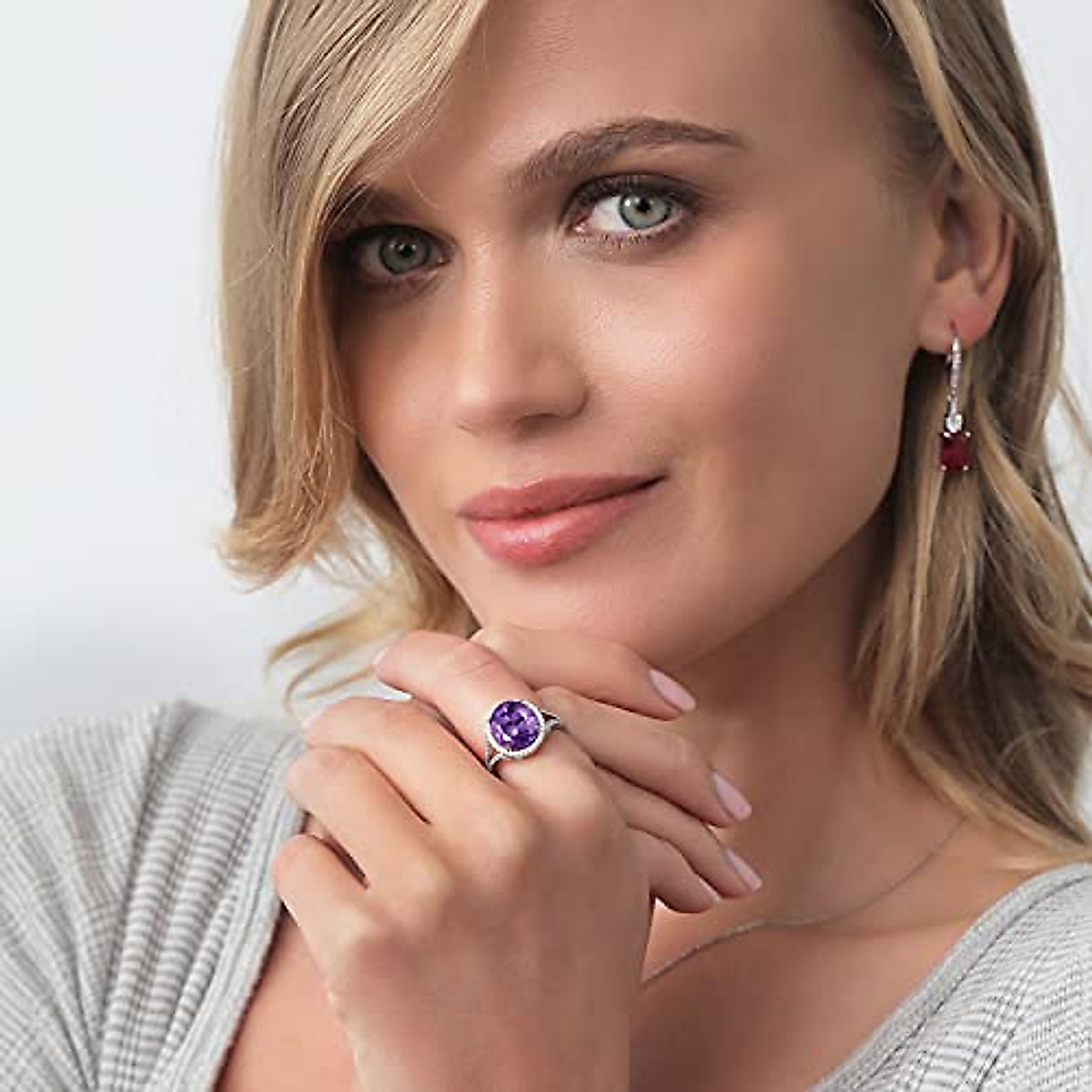 Gem Stone King 925 Sterling Silver 12X10MM Oval Gemstone Birthstone Halo Engagement Ring | Wedding Anniversary Promise Ring For Women | Available In Size 5,6,7,8,9