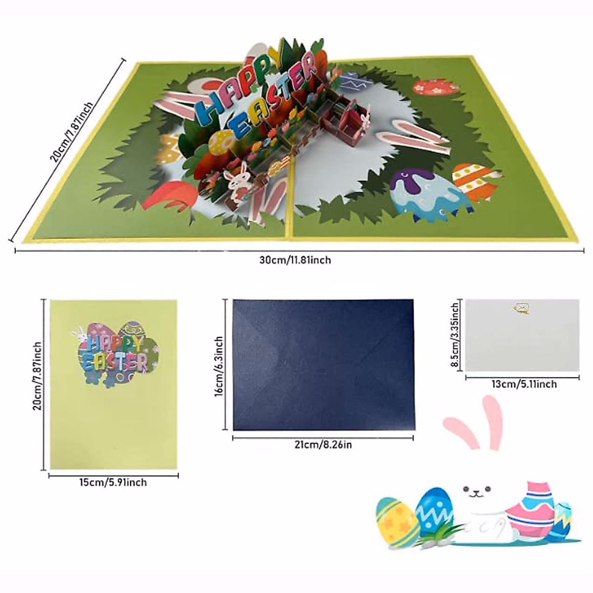 Della Stella Easter Pop Up Card, 3D Easter Greeting Cards,Easter Bunny Card with Envelopes, Pop Up Greeting Cards for Wife,Husband,Duaghter,son (Happy easter)