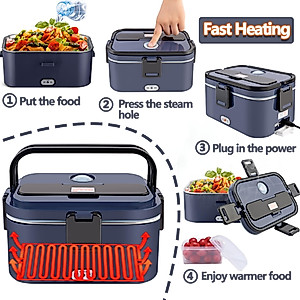 Nifogo Electric Lunch Box for Adults 80W 1.8L, Faster Heated Lunch Boxes for Men, Electric Lunch Box Food Heater Portable 12/24/110V Heating Lunch Box for Work/Car/Truck with Bag