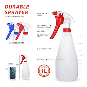 Faimikit 32oz Plastic Spray Bottles, Empty and Reusable for Cleaning Solutions, Water, Auto Detailing, or Bathroom and Kitchen, Commercial and Residential, 4 Pack (Red/Blue)