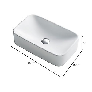 Kraus KCV-122 Ceramic Above counter Rectangular Bathroom Sink, 19.44 x 11.84 x 5 inches, White