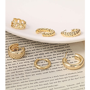 Gold Hoop Earrings Set 14k Gold Plated Huggie Earrings Hypoallergenic Chunky Thick Jewelry for Multiple Piercing Christmas Gift for Women