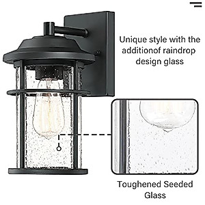 Outdoor Wall Lantern, Exterior Waterproof Wall Sconce Light Fixture, Anti-Rust Black Wall Mount Lighting with Seeded Glass Shade, E26 Socket Front Porch Lights for Outside, Modern House, Garage, Patio