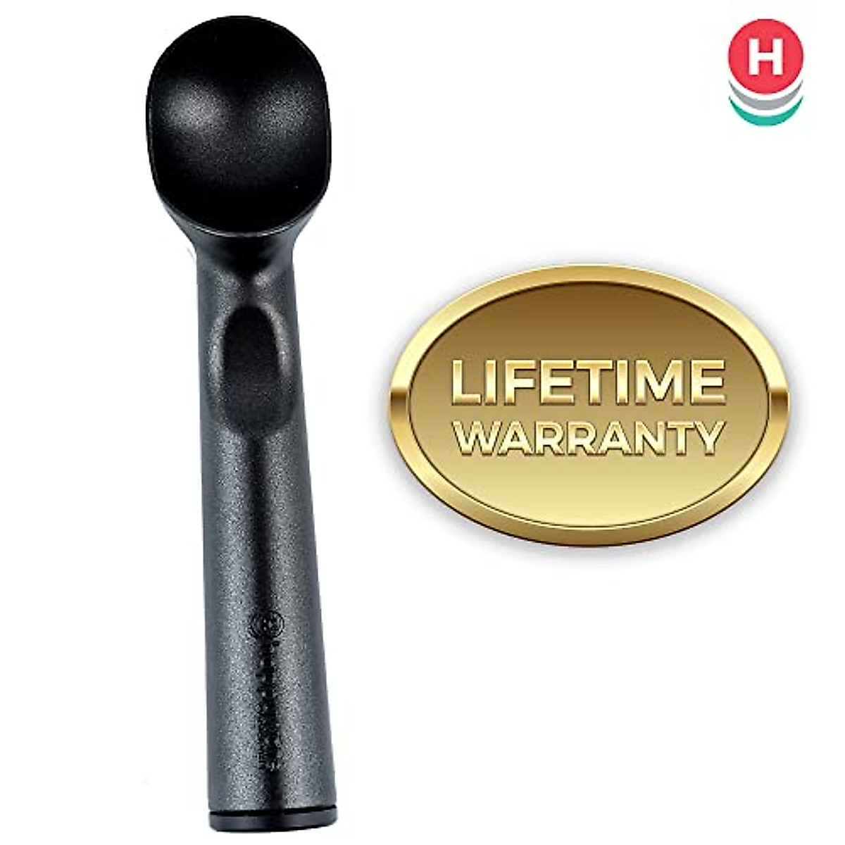 HAPPYWARE CO. Ultra Premium Ice Cream Scoop - Heat Conductive One-Piece Solid Aluminum, Dishwasher Safe, Black