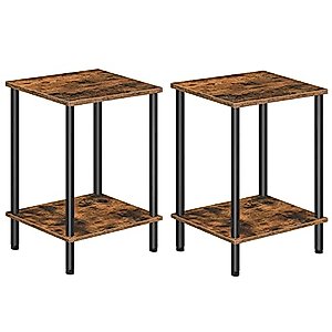 HOOBRO End Tables Set of 2, Nightstand with 2-Layer Storage Shelves, Side Table for Small Spaces, Living Room, Entryway, Industrial Style, Stable Frame, Easy Assembly, Rustic Brown BF09BZP201