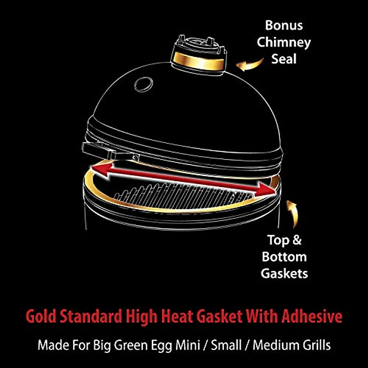 Gold Standard High Heat Gasket with Adhesive for Medium/Small/Mini Big Green Egg with Kevlar and Nomex New for 2014