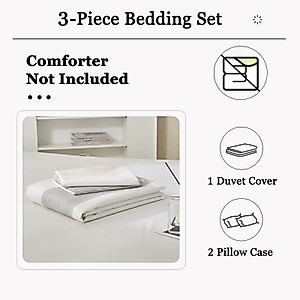 DREAMINGO Striped Bedding Set Modern Peach White Gray Color Duvet Cover 2 Pillow Cases Set Premium Cotton Queen Girls Duvet Cover Simple Home Chic Style Bed Set (No Filling)