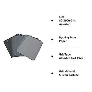 LotFancy Sandpaper 80 to 3000 Grit, 30PCS, 9 x 11" Dry Wet Sand Paper Assortment, Silicon Carbide Sanding Sheet, for Metal Sanding, Automotive Polishing, Wood Furniture, Wood Turing Finishing