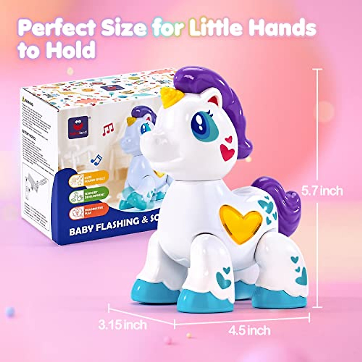 hahaland Toddler Girl Toys Unicorn Toy for 1 Year Old Girl, Musical Light up Kid Girl Interactive Travel Toys, Baby Toys 12-18 Months, 1+ Year Old Girl Birthday Gifts