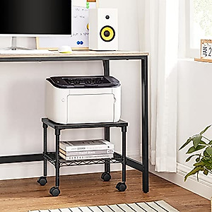 SONGMICS Printer Stand, 2-Tier Under-Desk Printer Cart on Wheels, Printer Table with Storage Shelf, Metal Frame, 16.1 x 12.2 x 15 Inches, Black ULGR301B01