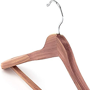 HANGERWORLD 5 Cedar Wood 17.7inch Suit Hangers with Broad Shoulders and Non-Slip Ridged Trouser Bar