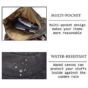 CRUITBILI Waxed Canvas Leather Hiking Travel Waterproof Backpack for College Weekend Travel Fit 15in laptops (Classic Khaki)