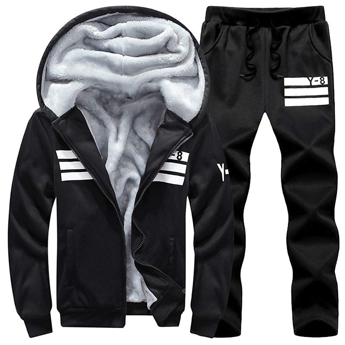 xzbailisha Men 2 Pieces Sets Tracksuit Autumn Winter Thick Hooded Sweatshirt Coat+Pants Outfit Sportswear Set