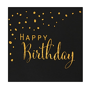 DYLIVeS Happy Birthday Napkins, Black and Gold Foil Dots Napkins Disposable Paper Napkins for Dinner Picnic Cocktail Birthday Party Supplies Decorations for Boy Man, 6.5 x 6.5 Inch (Pack of 50)