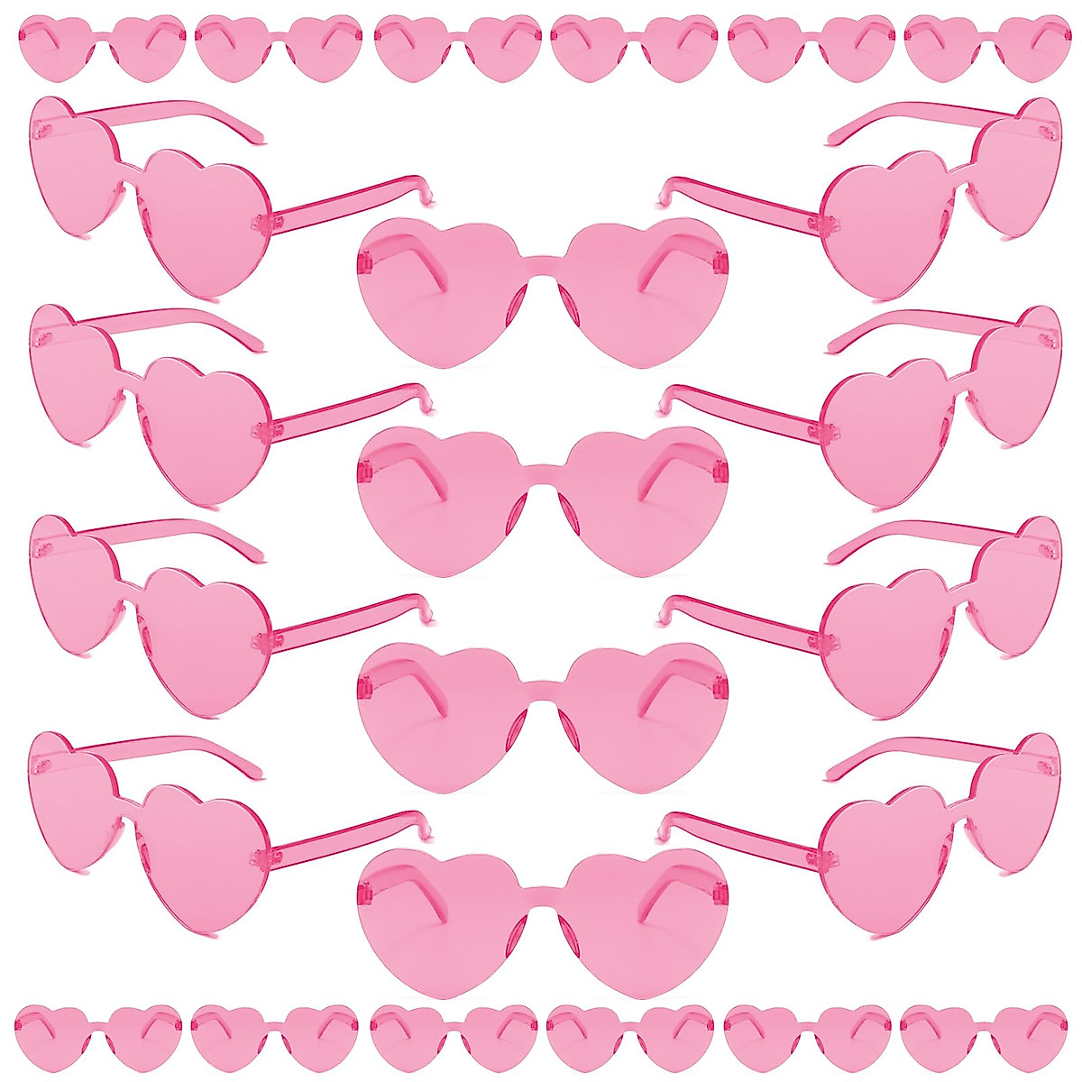 24 Pack Heart Sunglasses Rimless Heart Shaped Glasses Candy Heart Sunglasses for Women Colored Sunglasses Party Favors (Pink)