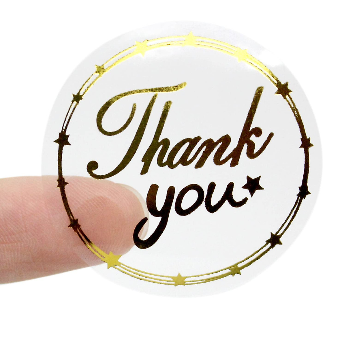 Thank You Stickers Roll 500 PCS Bokinyoung Round Transparent Gold Glitter Foil Seal Stickers 1.5 Inch Thank You Labels for Business
