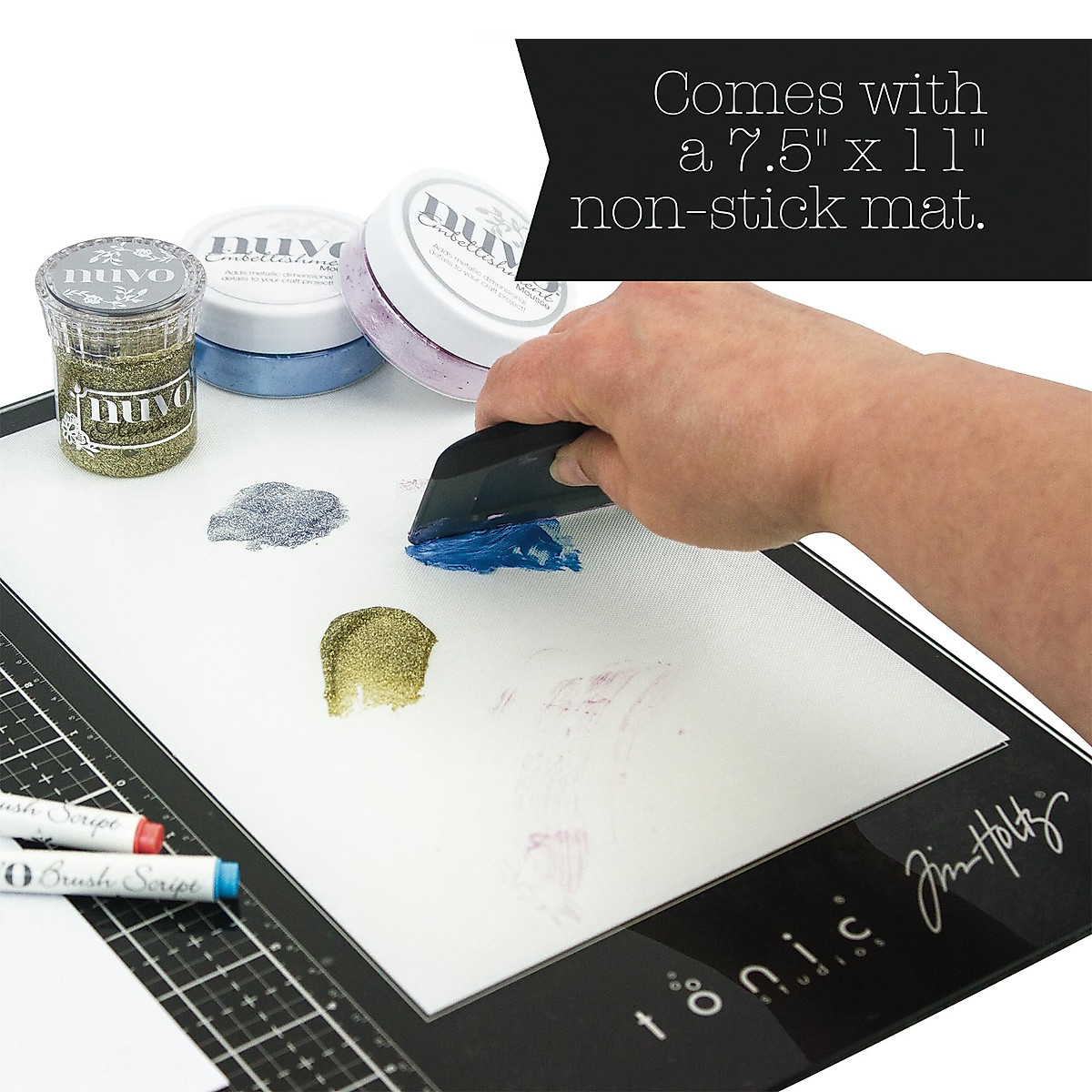 Tim Holtz Glass Cutting Mat - Large Work Surface with 12x14 Measuring Grid and Palette for Paint, Ink, and Mixed Media - Art and Craft Supplies
