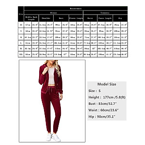 Cowasto Women's Velour Velvet Track Sets Two Pieces Full zip up Hoodied Coat Pants Outfit Suit TrackSuit, Wine Red, Medium