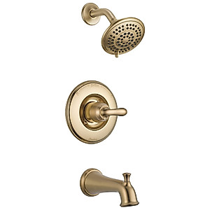 Delta Faucet Linden 14 Series Single-Function Tub and Shower Trim Kit with 5-Spray Touch-Clean Shower Head, Champagne Bronze T14494-CZ (Valve Not Included), Without Rough