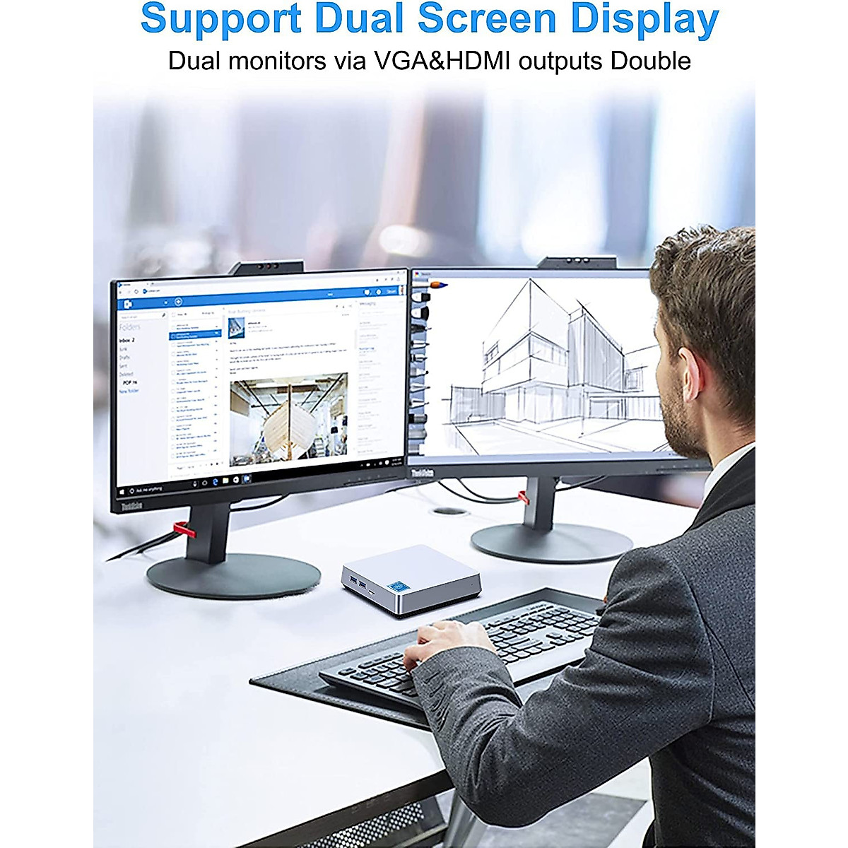 Fanless Mini PC Intel Atom Z8350 Processor,Mini Desktop PC Windows 10 Pro,4GB LDDR3 64GB EMMC,Mini Computer Support Dual Display/4K HD/2.4G+5G Dual-Band WiFi for Business Home Theater