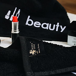 Hiera Home 6 Pack Beauty Washcloth Set, 100% Turkish Cotton Luxury Face Towels, Make up Removal Wash Cloths, (Set of 6 Washcloths, Beauty-Black)