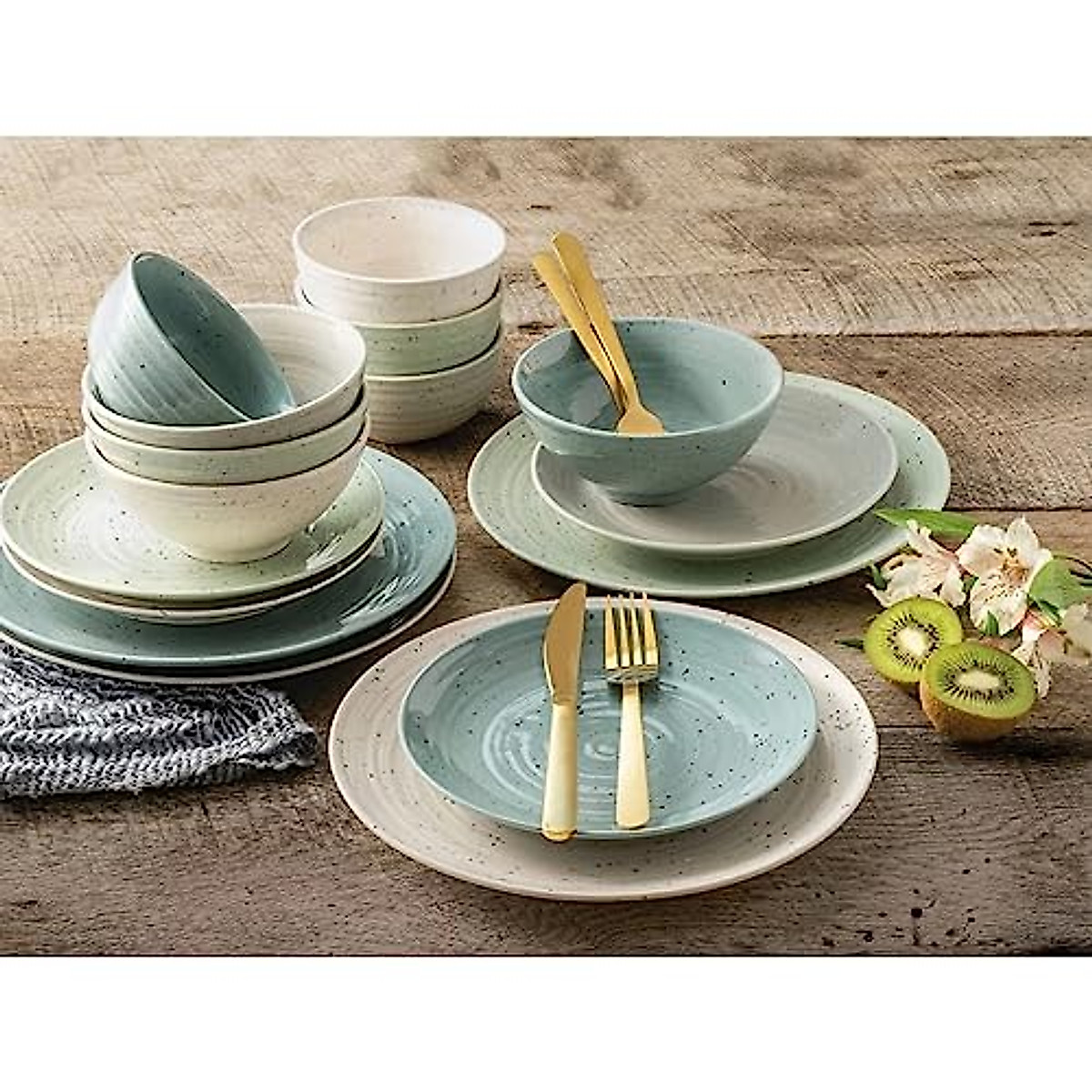 BAUFAS 16 Piece Dinnerware Set Including 4 Dinner Plates, 4 Salad Plates, 4 Cereal Bowls and 4 Soup Bowls