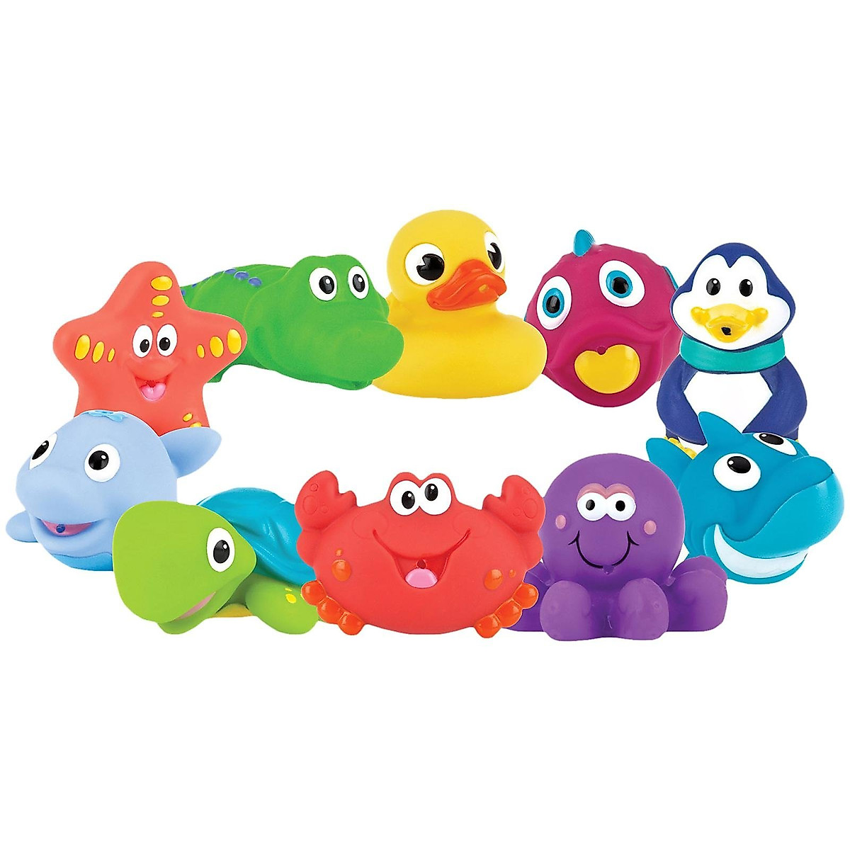 Nuby 10 Count (Pack of 1) Little Squirts Fun Bath Toys, Assorted Characters