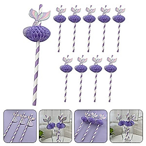 ABOOFAN Neon Straws Mermaid Paper Straws Biodegradable Striped Paper Straws Purple Honeycomb Drinking Straws 50pcs for Birthday Party Under The Sea Party Supplies Colored Straws