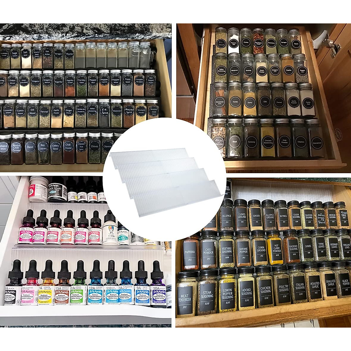 VANGAY Spice Drawer Organizer, Spice Rack Drawer for Kitchen, 4 Tier Acrylic Drawer Spice Organizer for Jars and Packets, Adjustable Storage Salt, Seasoning etc Pack 8 Clear