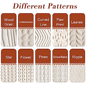 Lzttyee Set of 10 Wooden Handle Pottery Tools Clay Modeling Pattern Rollers Kit Brown (Set of 10)