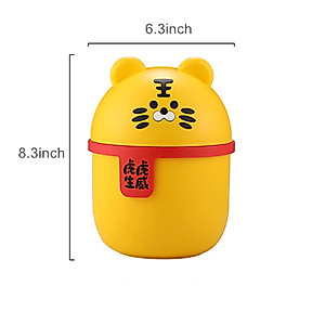 ESD Cute Mini Desktop Trash can Trash Can for Office Desktop Coffee Table Kitchen Small Garbage Can Cute Plastic Trash Can Shake Cover Bucket Small Paper Basket(Yellow)
