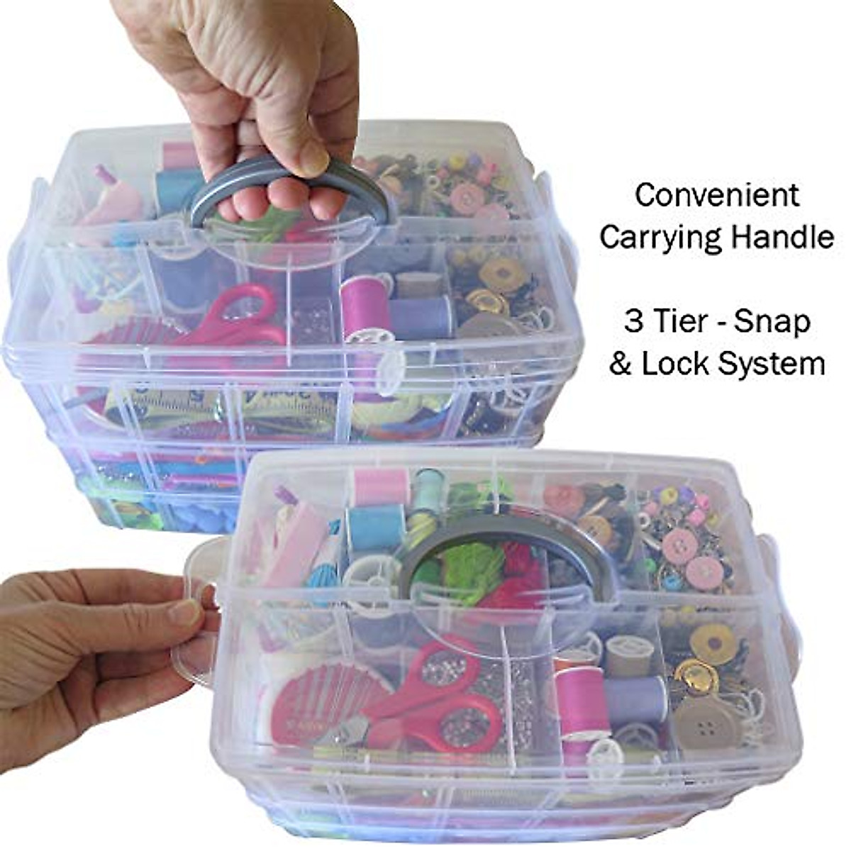 Evelots Storage Box-Clear-Stackable-Snap-30 Slots-Craft/Jewelry/Hardware-3 Trays