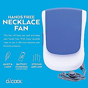 O2COOL Deluxe Necklace Fan | Battery Powered, Hands-Free Personal Cooling Fan w/Adjustable Lanyard, Table Top Stand + Wearable Clip (Dark Blue + Purple (2 Pack))