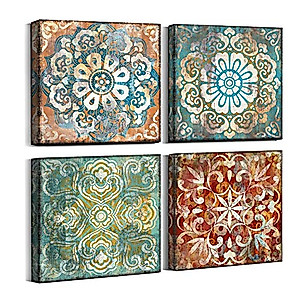 Mofutinpo Vintage Flowers Pattern Canvas Prints Wall Art Pictures for Bedroom Wall Decor 14x14 inches 4 Pieces Artwork Ready to Hang for Home Bathroom Kitchen Office Decoration